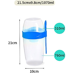 Habysedu Keep Fit Salad Meal Shaker Cup,Travel Cup with Snack Bowl, Portable Fruit and Vegetable Salad Cups Container with Fork & Salad Dressing Holder, Overnight Oats Containers with Lids(Blue)