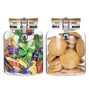 KKC HOME ACCENTS Clear Glass Cookies Jars with Airtight Lids,Airtight cookie jars with Locking Clamp Lids for Kitchen Counter,Large Sealed Glass Jars for Candy,Nut,67 Fluid-oz