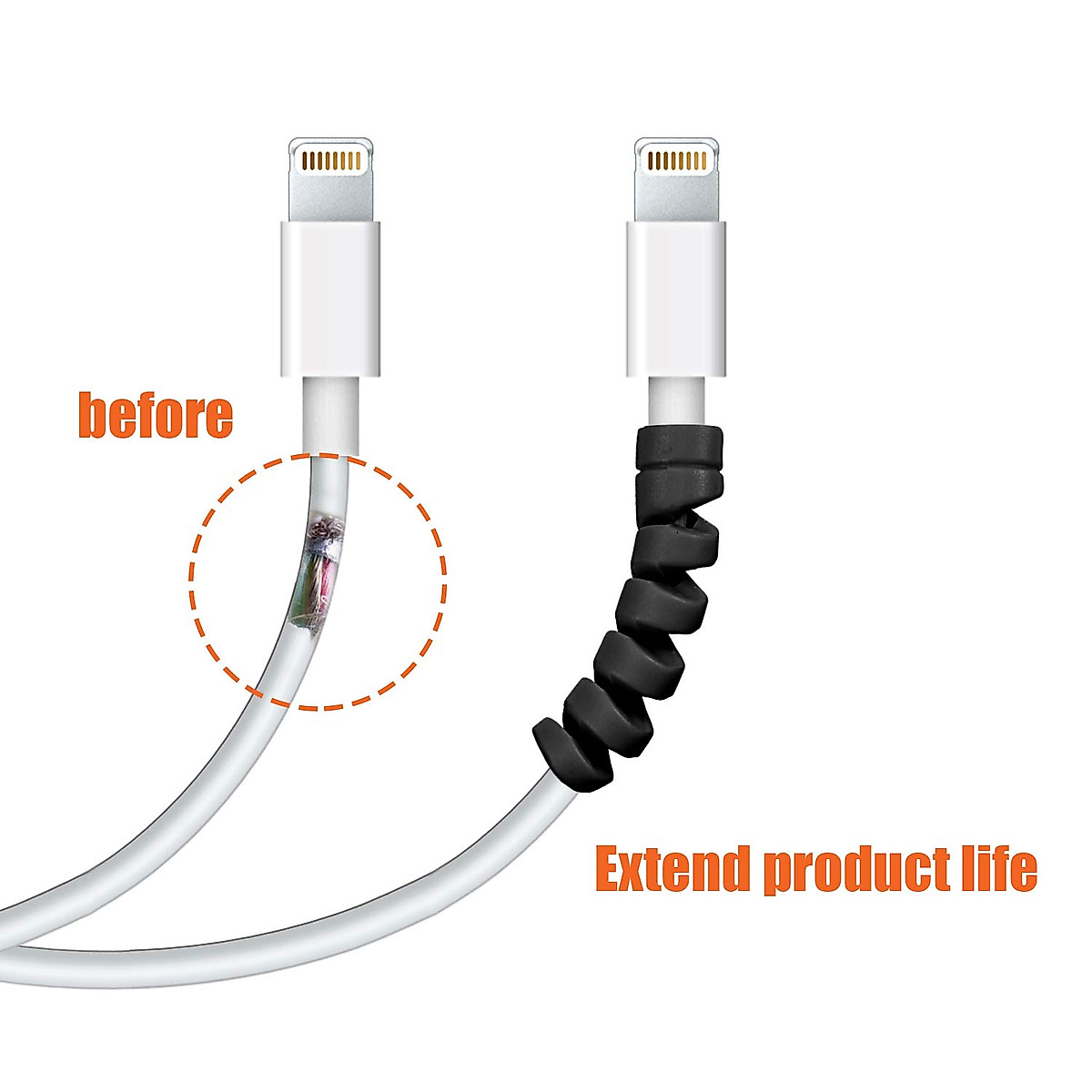 Jetec 12 Pieces Charger Cable Protector Cable Saver, Highly Flexible Spiral Silicone USB Wire Protector, Cord Protector Saver, Mouse Protector, Suitable for All Cell Phones Computers