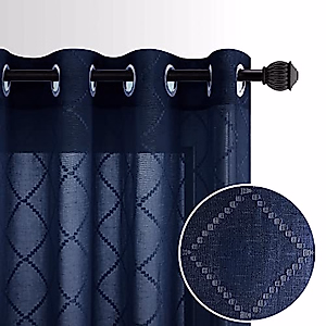 KOUFALL Navy Blue Curtains 84 Inch Length for Living Room 2 Panels Set Grommet Semi Sheer Light Filtering Curtains for Bedroom
