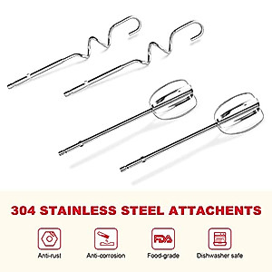 Bear Hand Mixer Electric, 5 Speed with Turbo Powerful Electric Hand Mixer with Storage Base, 4 Stainless Steel Accessories, Easy Eject, Red Mixer Electric Handheld for Whipping Dough Brownies Cream Cake & Cookies