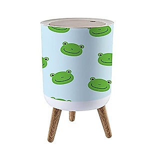 Small Trash Can with Lid Seamless with Cute Frogs for Kids Stock 7 Liter Round Garbage Can Elasticity Press Cover Lid Wastebasket for Kitchen Bathroom Office 1.8 Gallon