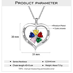 Personalized Names Forever Love Heart Women Necklace with 1-8 Simulated Birthstone Pendant Necklaces for Grandma Family Promise Jewelry Birthday Gift for Her Mom Wife (5 stones)