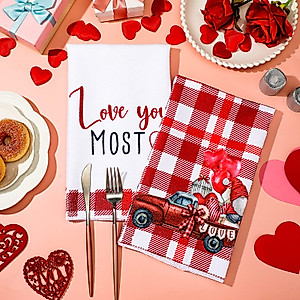 4 Pcs Valentines Day Kitchen Towels Hand Dish Towels Red Valentines Day Decor Love Envelope Truck Fingertip Towels Absorbent Microfiber Cloths for Bathroom Guest Anniversary Wedding 16 x 23.6 Inch