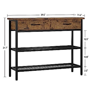 IDEALHOUSE Console Table with 2 Drawers, 3 Tier Entryway Table with Storage, Industrial Sofa Table for Living Room, Couch, Hallway, Foyer-Vintage