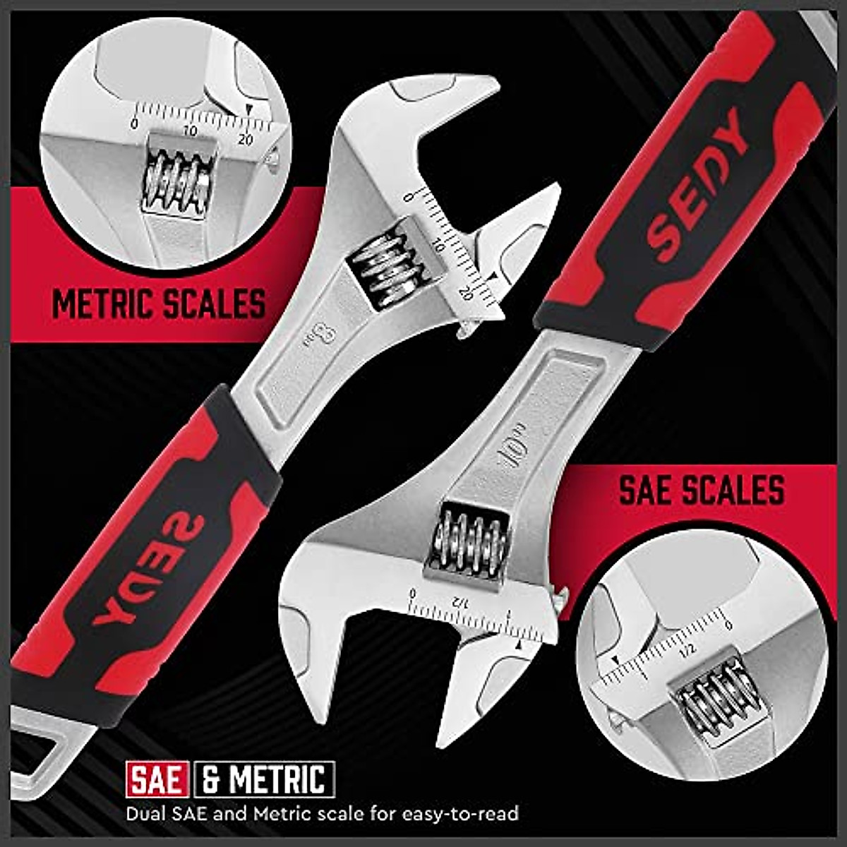 3-Piece Adjustable Wrench Set - 6-Inch 8-Inch 10-Inch - Precision Design, Durable and Corrosion-Resistant, Chrome Vanadium Steel, Anti-Slip Grips