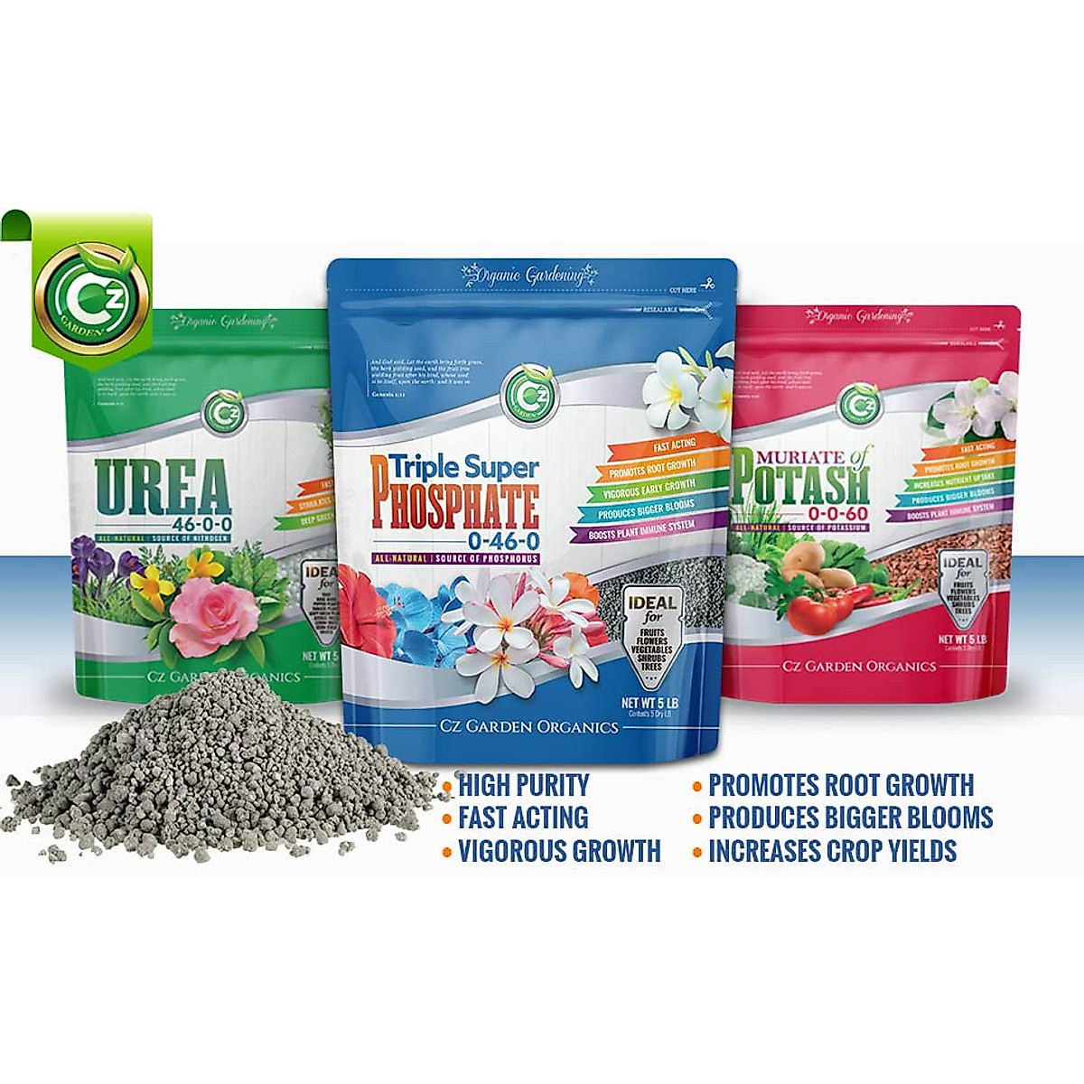 Triple Super Phosphate 0-46-0 Fertilizer Made in USA - Bloom Booster - TSP Pure Phosphorus Plant Food for Indoor/Outdoor Plants and Organic Gardens - Fruit, Vegetables, Holistic Herbs, Trees & More!