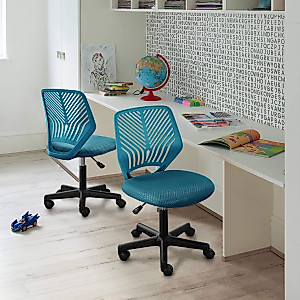 Yaheetech Students Cute Desk Chair Low-Back Armless Study Chair w/Lumbar Support Adjustable Swivel Chair in Home Bedroom School, Turquoise