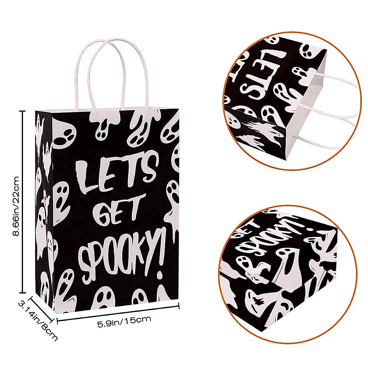 DIYDEC 24pcs Halloween kraft gift bags,Halloween goodies paper bags Bulk with handles for Halloween party supplies