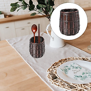 DOITOOL Wicker Pen Pot Wicker Pencil Holder Handwoven Cutlery Utensil Rattan Silverware Holder Makeup Brush Holder Desktop Organizer for Home Wicker Pen Holder