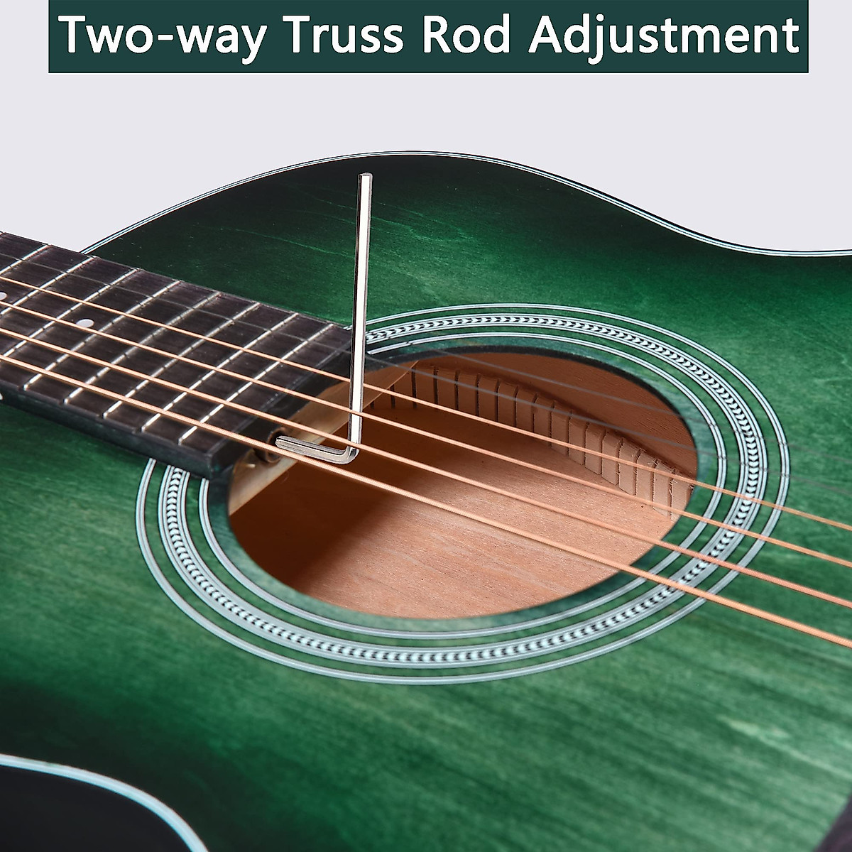 WINZZ HAND RUBBED Series - 36 Inches 3/4 Dreadnought Acoustic Acustica Guitar Bundle, Dark Hunter Green