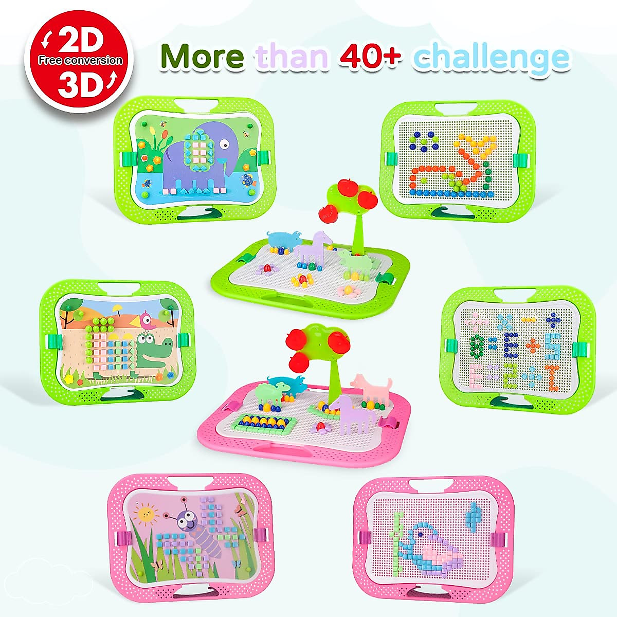 TAKIHON Button Art Toys,Mosaic Puzzles for Kids,Mushroom Peg Puzzle Board,DIY 3D Puzzle,Fine Motor and Preschool Educational,Creative Toys for Toddlers,Boys,Girls(Red)