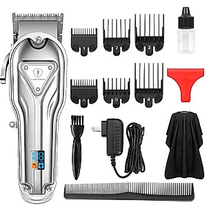 Ceenwes Hair Clippers Full Metal for Men Cordless LED Display Hair Trimmer with Hair Dressing Cape Barber Hair Cut Grooming Kit