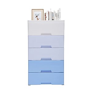 WOQLIBE Plastic Storage Dressers Drawers,Stackable Vertical Clothes Storage Tower with Wheel Lockable,Lockable Storage Cabinet with Open Storage Shelves for Home Office(Gradient Blue)