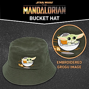 Star Wars Grogu Bucket Hat, The Mandalorian Packable Travel Hat, Wide Brim Summer Hat, Green, One Size