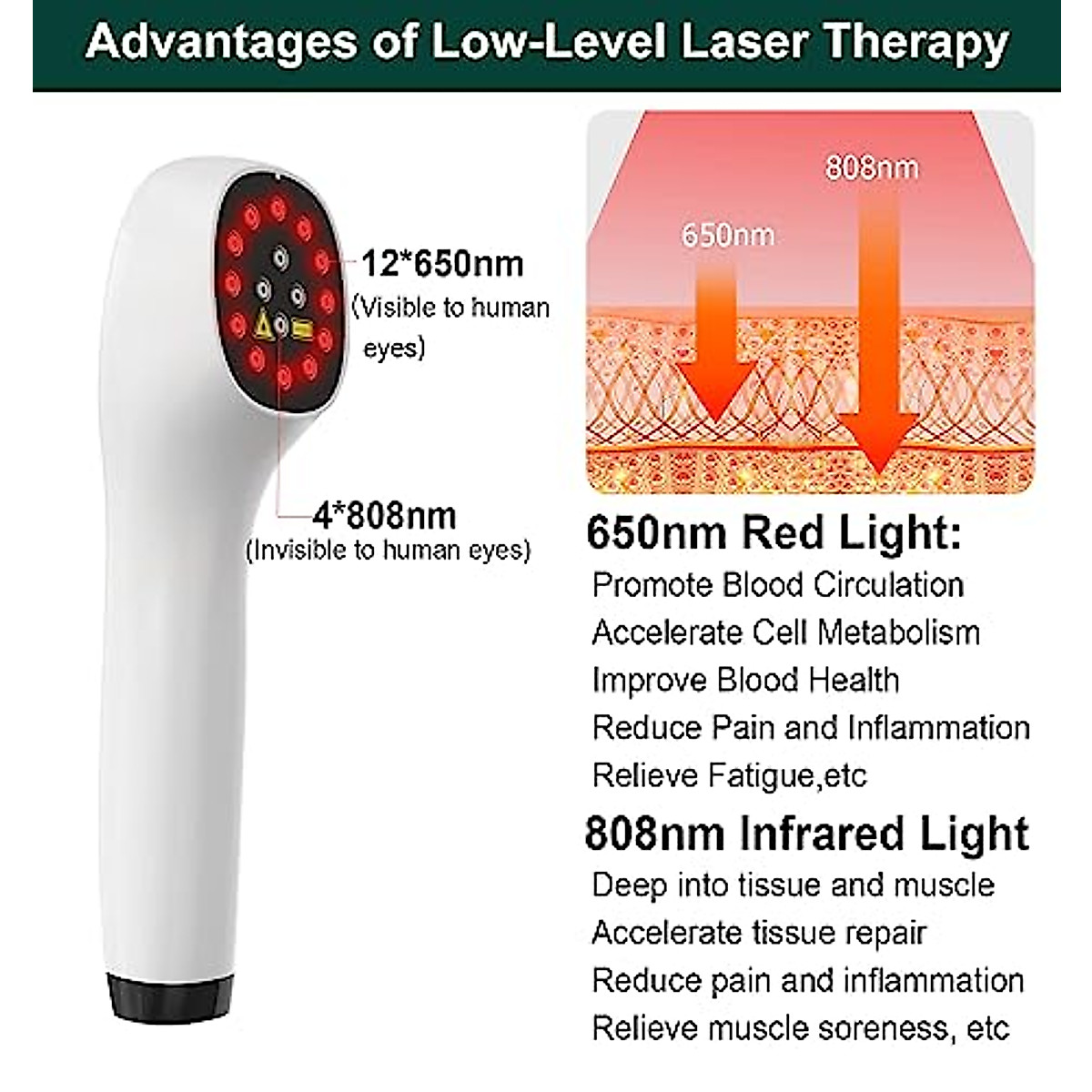 iKeener Handheld Red Light Therapy for Dogs,Portable LLLT Vet Device for Dogs and Pets, 650nm & 808nm Infrared Therapy for Pain Relief,Itching Skin & Wound Care in Dogs, Cats, Horses