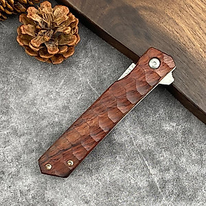 allvin R8406 Damascus Flipper Knife VG10 Damascus Steel Tanto Point Blade Rosewood with Steel Sheet Handle Outdoor Fishing EDC Pocket Knives