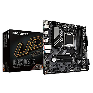 GIGABYTE B650M K (AM5/ LGA 1718/ AMD/ B650/ Micro-ATX/ 5-Year Warranty/ DDR5/ 2X PCIe 4.0 M.2/ PCIe 4.0/ USB 3.2 Gen2 Type-C/ 2.5GbE LAN/Motherboard)