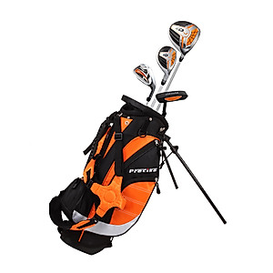 Remarkable Right Handed Junior Golf Club Set for Age 3 to 5 (Height 3' to 3'8") Set Includes: Driver (15"), Hybrid Wood (25*), 7 Iron, Putter, Bonus Stand Bag & 2 Headcovers