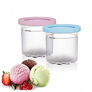 2/4/6PCS Creami Deluxe Pints , for Ninja Creami Deluxe Containers ,16 OZ Ice Cream Containers With Lids Bpa-Free,Dishwasher Safe Compatible with NC299AMZ,NC300s Series Ice Cream Makers ,Pink+Blue-2PCS