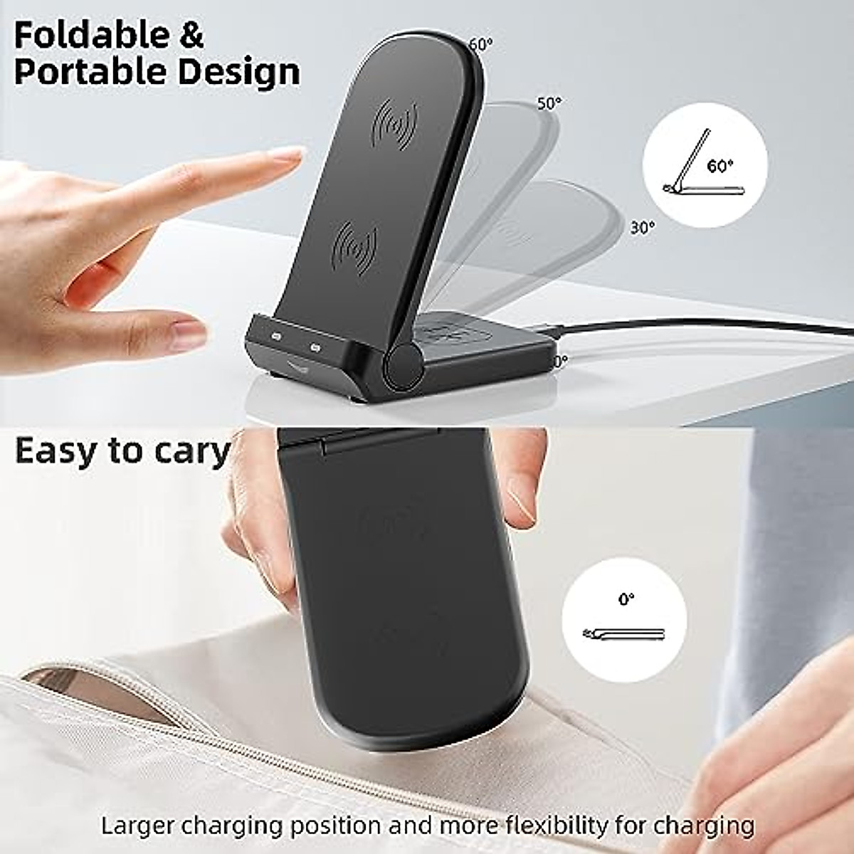 Wireless Charger for iPhone/Samsung/AirPods, 2-in-1 iPhone Charger Fast Charging, Wireless Charging Station for iPhone14/13/12/11/Pro/Max/SE/XS/XR/X/8 Plus/8, AirPods/Google/LG/Sony, etc