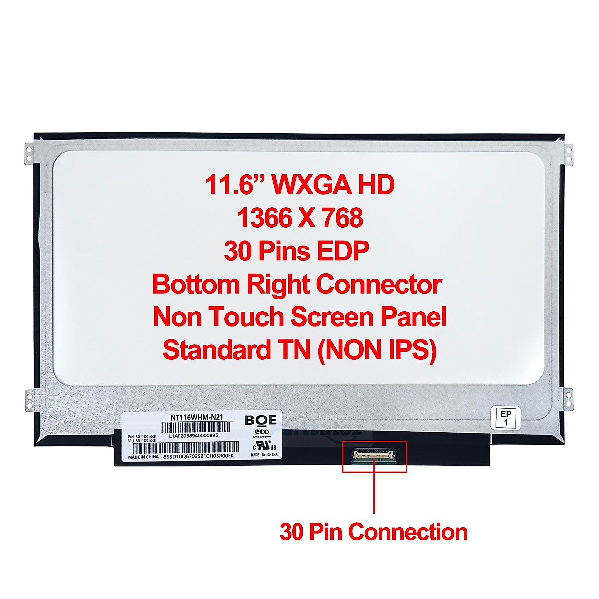 Rinbers 11.6" HD 30Pins Non Touch LCD Screen Display LED Panel Replacement for Dell Chromebook 11 3120 P22T 3180 3181 3100 5190 3110 P29T Latitude 3150 3160 3189 3190 for Acer C731 C732 C733 C734 C736