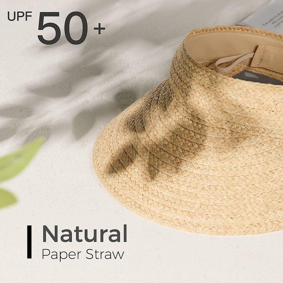 FURTALK Sun Visor Hats for Women Wide Brim Straw Foldable Beach Summer Roll Up Ponytail Hat Khaki