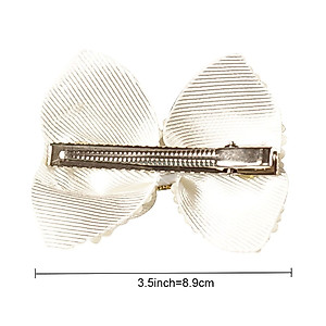 2 Pack 3.5inch White Rhinestone Hair Bows for Girls Cute Pearls Hair Bow with Alligator Hair Clips Beads Hairgrip for Kids Toddlers Teens Children