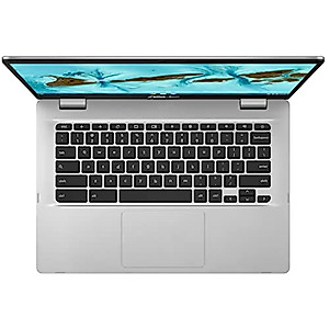ASUS 14 C424MA Chromebook Laptop, 14" FHD Anti-Glare, Intel Celeron N4020 Processor, 4GB LPDDR4 RAM, 128GB eMMC, 802.11AC WiFi, Bluetooth 5.0, Type-C, Webcam, Silver, Chrome OS, 64GB Flash Drive