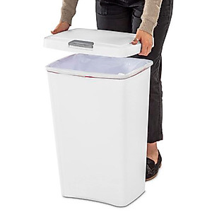 Sterilite 13 Gallon TouchTop Wastebasket Trash Can Garbage Recycle Bin with Titanium Latch for Kitchen, Garage, Basement, or Office, White (8 Pack)