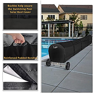 Kintaki Swimming Pool Solar Reel Cover, 16Ft Pool Solar Blanket Reel Cover, Winter Solar Reel and Blanket Covers for Inground Pool, Heavy Duty Waterproof Pool Solar Blanket Reel Cover, Black
