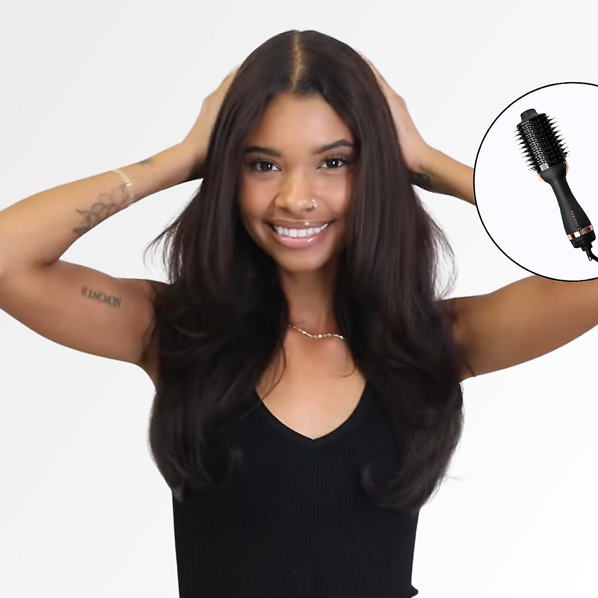 FoxyBae Blowout Brush Hair Dryer - Professional Blow Dryer Brush with Nylon and Boar Bristles - 75mm Hair Dryer Brush and Volumizer in One - Salon-Grade Rose Gold Brush Blow Dryer