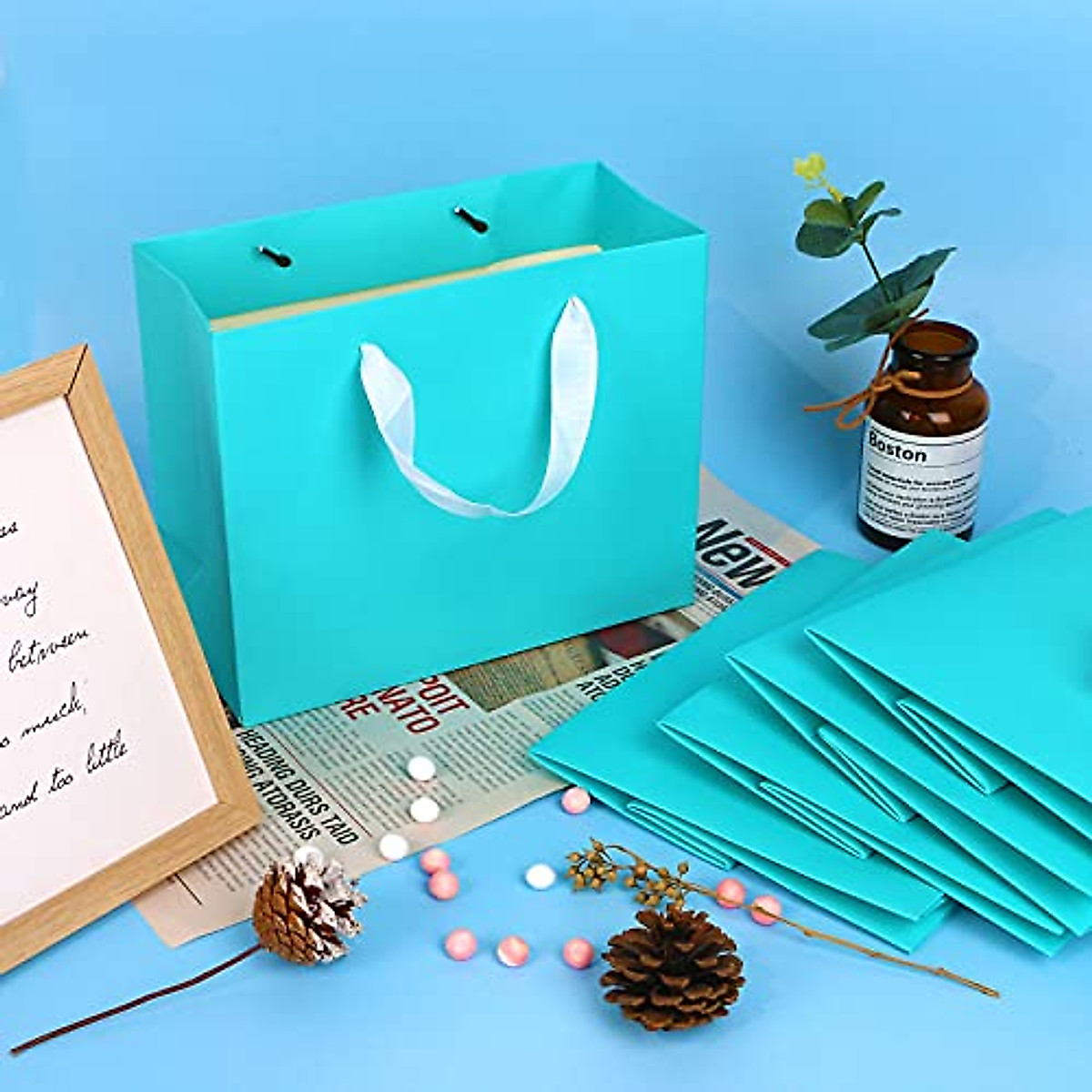 Uceoo Teal Gift Bags Medium Size Teal Gift Bags Turquoise Paper Bags with Handles 24 Pack 8.7 x 3.9 x 7.1" Kraft Bags with Handles Paper Gift Bags Kraft Paper Bags Kraft Paper Shopping Bags Wrapping Bags for Shopping,Grocery,Merchandise,Wedding,Birthdays,