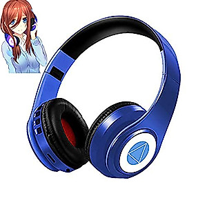 Nakano Miku Bluetooth Headphones, Hi-Fi Stereo Wireless Over Ear Headphones with Built-in Mic, The Quintessential Quintuplets Manga Cartoon Cosplay Prop for Family Leisure, Party, Travel - Blue