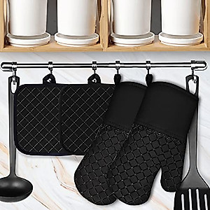 4PCS Oven Mitts and Pot Holders Sets 500°F Pot Holders for Kitchen Heat Resistant Oven Gloves Anti-Slip Silicone Stripe Oven Mitts Heat Resistant Hot Pads Oven Mits Potholders for Kitchens Cooking