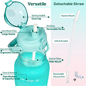 ZOMAKE Half Gallon Water Bottle with Straw & Time Marker - 64 oz Motivational Large Water Jug BPA Free Leakproof Water Bottle Ensure You Drink Enough Water Daily