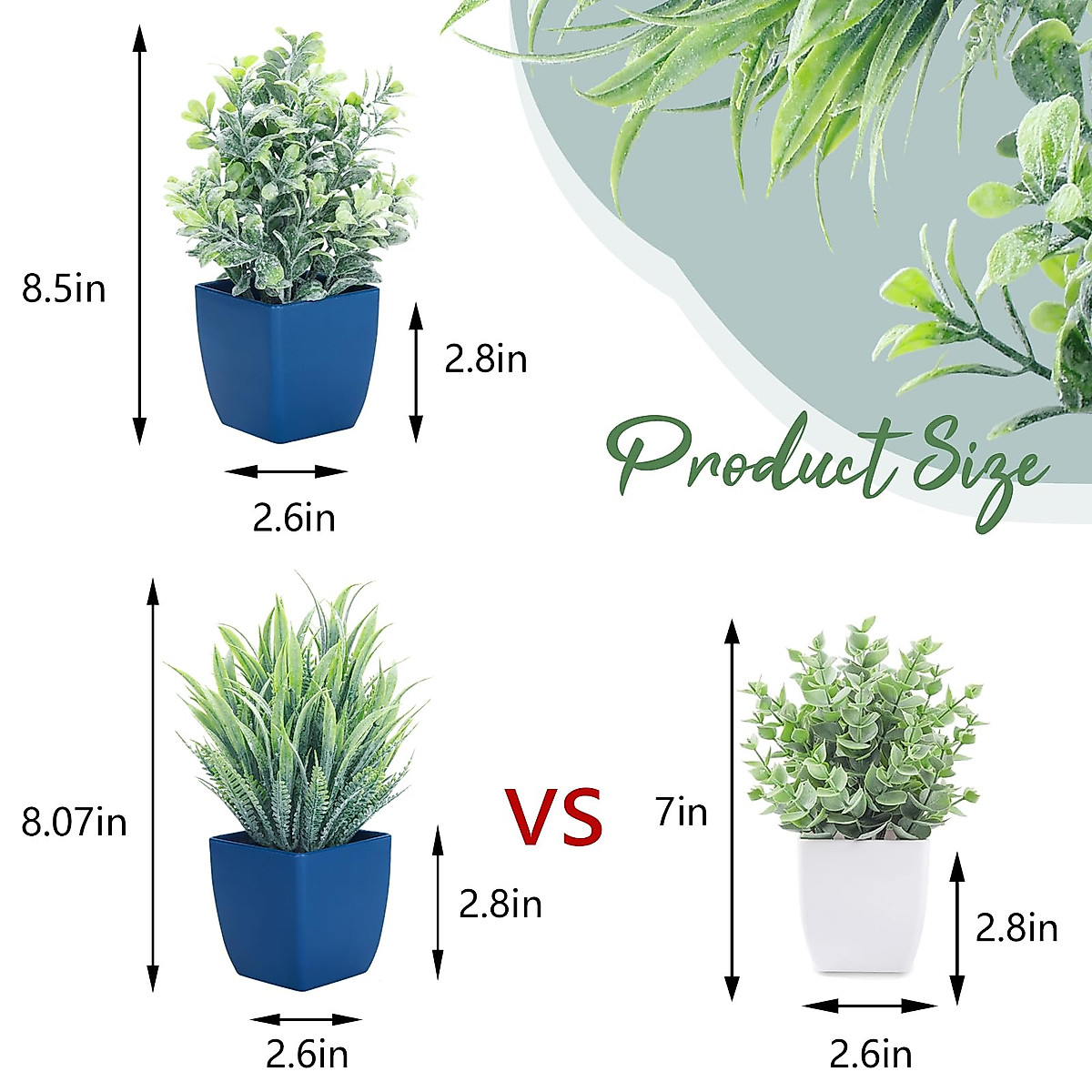 summer flower 2 Pack Fake Plants in Pot Small Artificial Eucalyptus Potted Plant Faux Rosemary in Pot Greenery for Home Decor Indoor Office Shelf Table Desk Bathroom Decoration (Blue-2)