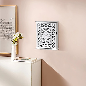 AHUONEL Wooden Key Holder for Wall, Key Box Key Cabinet, Key Hooks Wall Mounted Key Hangers Rustic Decorative Key Rack with 6 Key Hooks for Home Office Entryway Hallway Bedroom Living Room