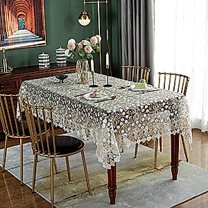 NC SUTAVIA Lace Patio tablecloths Embroidered Camping Table Cloth, Classic Rectangular Oblong Macrame Table Cover, for Kitchen Dining Picnic Coffee Table and Wedding Banquet (Gold, 60"×120")