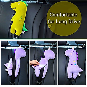 Barelove Seat Belt Cover Pillow for Kids, Car Seatbelt Cushion Shoulder Neck Support Protector Pad, Soft Stuffed Plush Travel Vehicle Safety Belts Strap Pillow for Boys and Girls Headrest (Dinosaur)