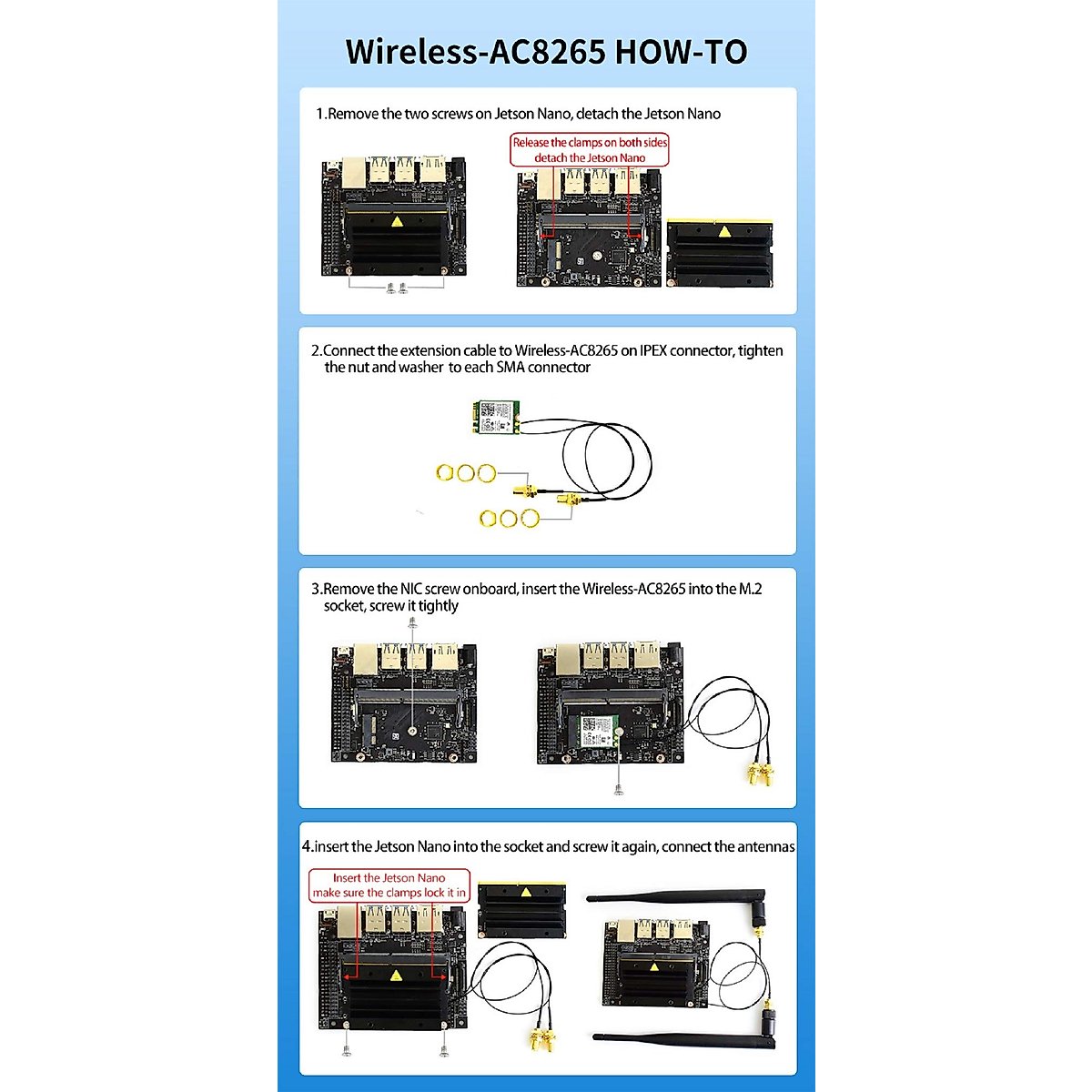 Wireless-AC8265 Dual Mode AC8265 Wireless NIC Module for Jetson Nano Developer Kit B01/A02, Support 2.4GHz/5GHz 300Mbps/867Mbps Dual Band WiFi and Bluetooth 4.2