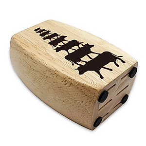 IDEAL ERA Funny Cattle Pattern Farmhouse Kitchen Decor For Steak Knives 5 Inch Utility 6 Piece Slot Durable 100% Natural Oak Wood, Gift Family Friends, Birthday gifts 3.7*2.4*5inch,Light Brown DXA10