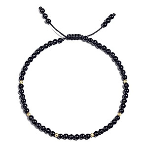 Jewever Black Obsidian Anklet Bracelet for Women crystals and healing stones Beach Foot Beaded Adjustable(8.5-10 Inches)