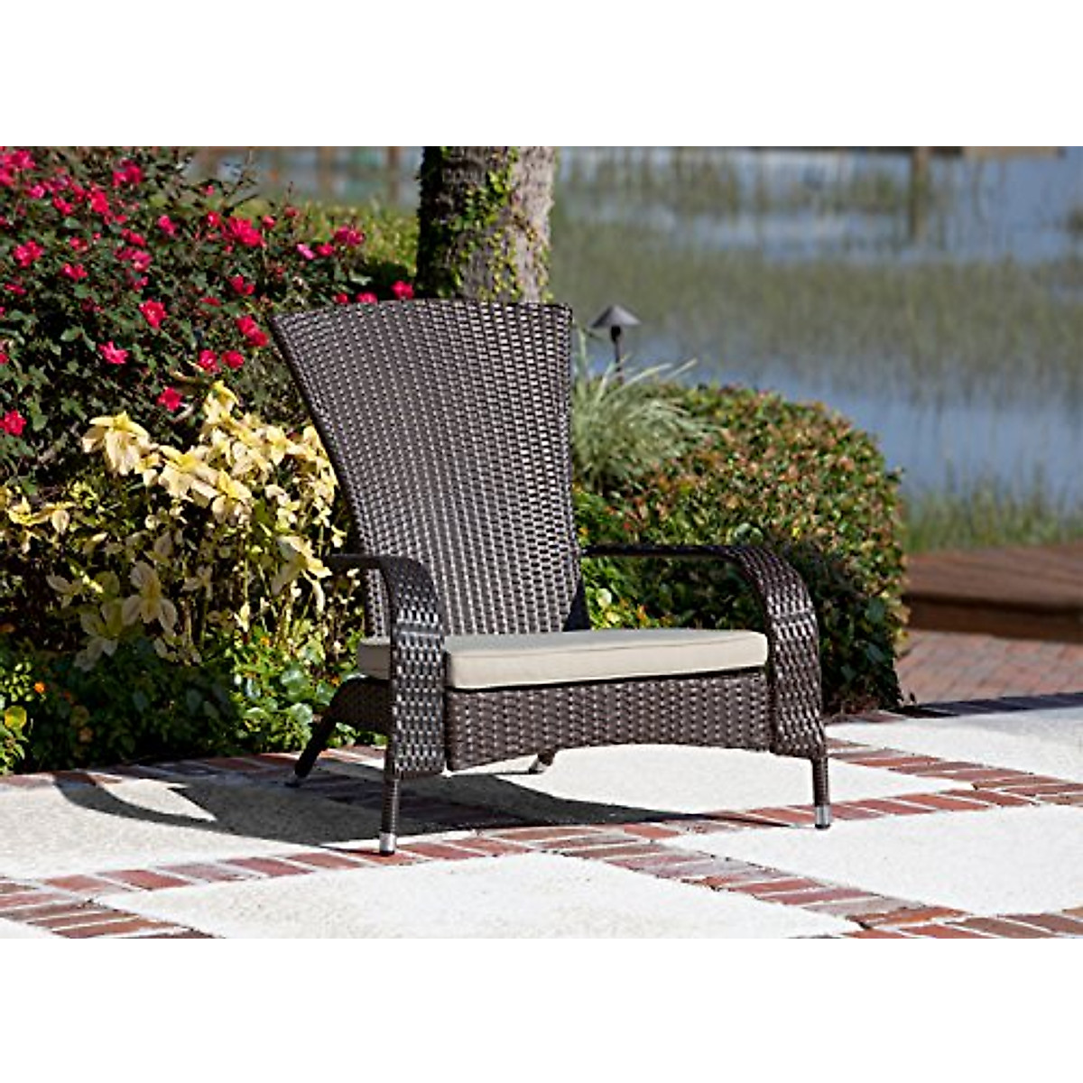 Patio Sense 61469 Coconino Wicker Lounge Chair All Weather Wicker Beige Cushion Armchair Lightweight Durable Adirondack Style Chair Beautiful Mocha Finish
