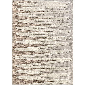 Well Woven Bergen Beige Flat-Weave Hi-Low Pile Geometric Stripes Moroccan Tribal Area Rug 8x10 (7'10" x 9'10")