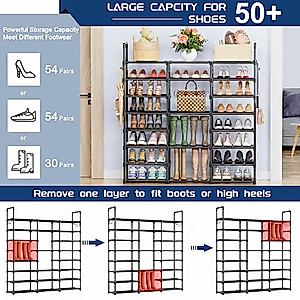 Mavivegue Metal Shoe Rack Organizer，8 Tiers Tall Shoe Shelf Storage，40-45 Pairs Vertical Large Boot Rack,Stackable Shoe Racks for Entryway, Closet, Garage, Bedroom,Cloakroom -Black