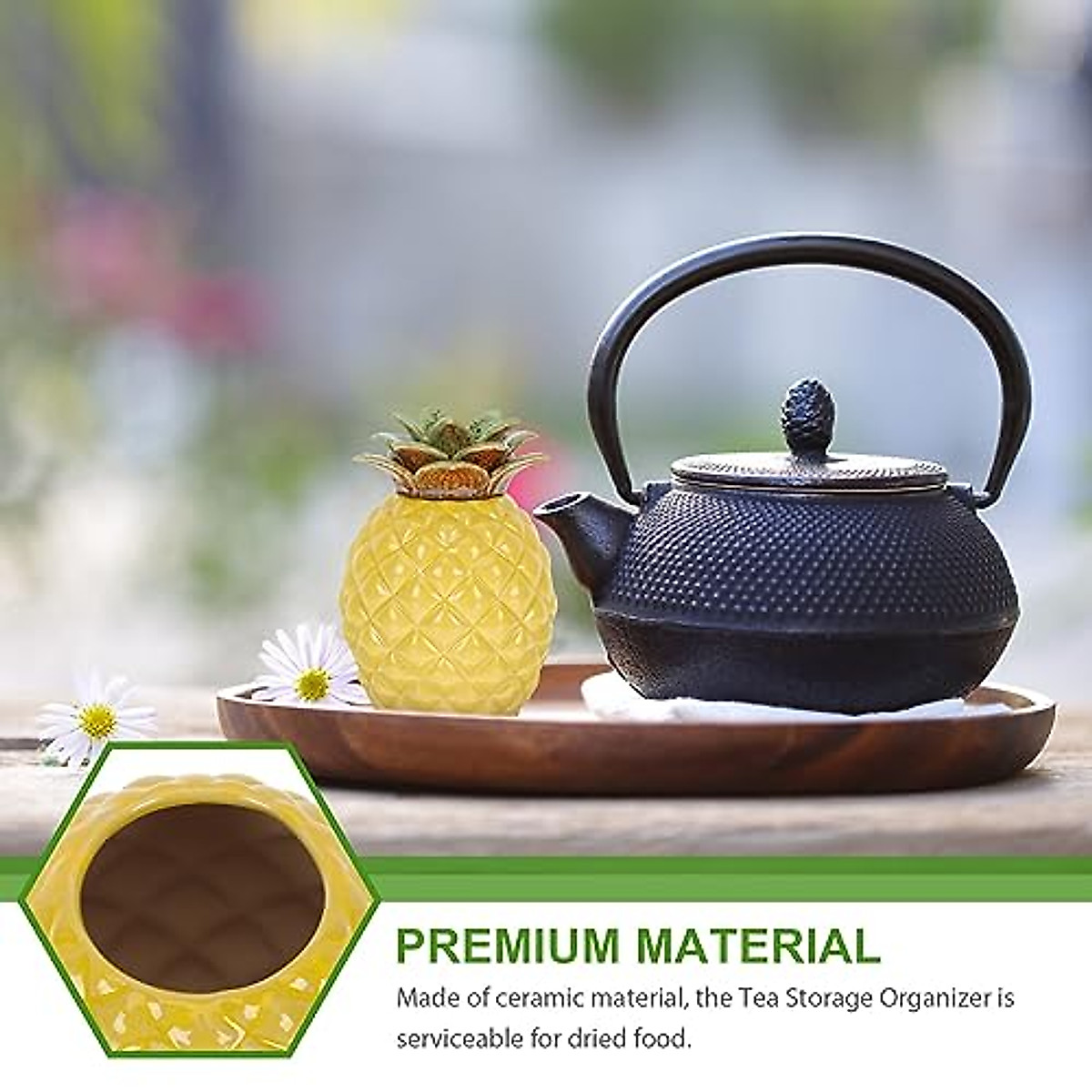 BESTonZON Ceramic Tea Jar Pineapple Shape Tea Tins Containers with Leaf Lid Porcelain Tea Pot Coffee Sugar Storage Canisters Empty Food Storage Jar for Home Kitchen Counter Yellow