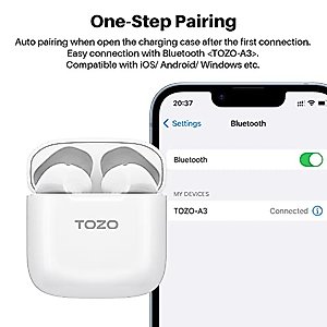 TOZO A3 Wireless Earbuds Bluetooth 5.3 Half in-Ear Lightweight Headsets with Digital Call Noise Reduction,Charging Case with Reset Button Hall Detection,Premium Sound with Long Endurance,White