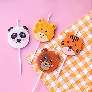 Cute Animal Birthday Candles, Cute Tiger Giraffe Bear Panda Face Shaped Cake Cupcake Candles for Birthday Baby Shower Party Supplies - Set of 4