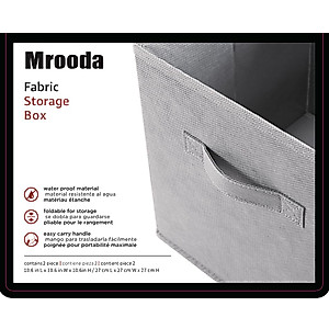 Mrooda Fabric Storage Bins 2 Pack Storage Cubes For Shelves、Storage Bins with 2 Handles 、Rectangle Storage Box Organizer Shelf Baskets 、for clothes toys books and more、color grey 2 pack
